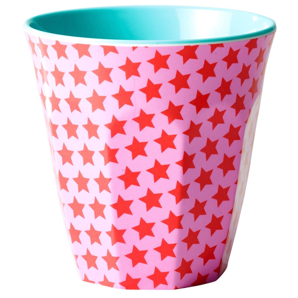 Melamine beker medium - Pink and Red star - Rice - Bastaa!