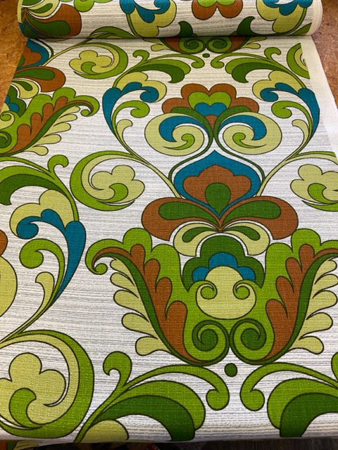 patroon groen blauw bruin - Dekoplus - stof retro - Bastaa!