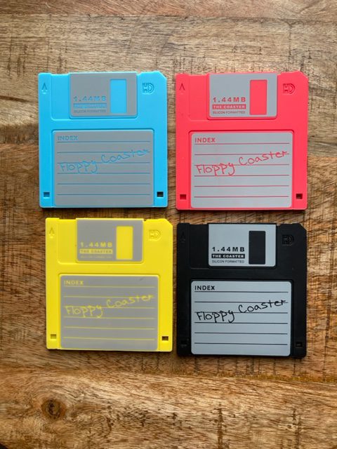 Onderzetters retro - Diskette - Siliconen - Set van 4 - Bastaa!