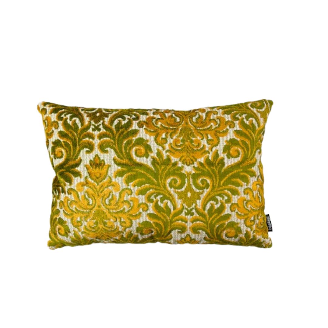 jacquard patroon - geel groen velours brocant - kussen retro - Bastaa!