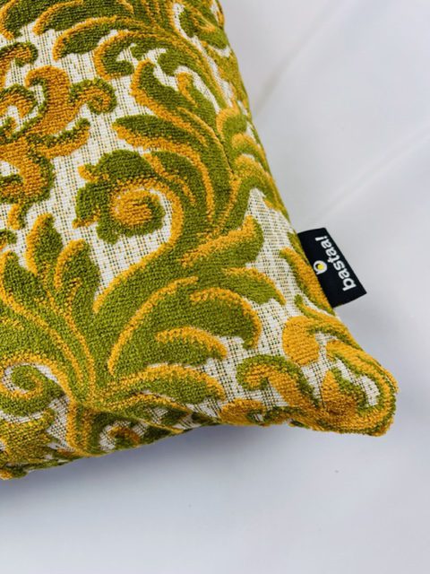 jacquard patroon - geel groen velours brocant - kussen retro - Bastaa!